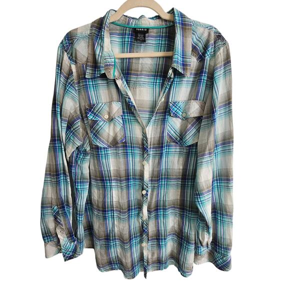torrid | Tops | Torrid Shirt Button Down Shirt Womens 3x Blue Plaid Shirt Women Collared Shirt ...